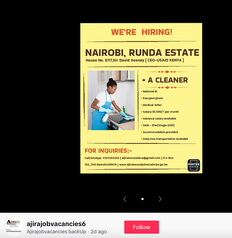 HOAX: This poster advertising a cleaning position at USAID Kenya ...