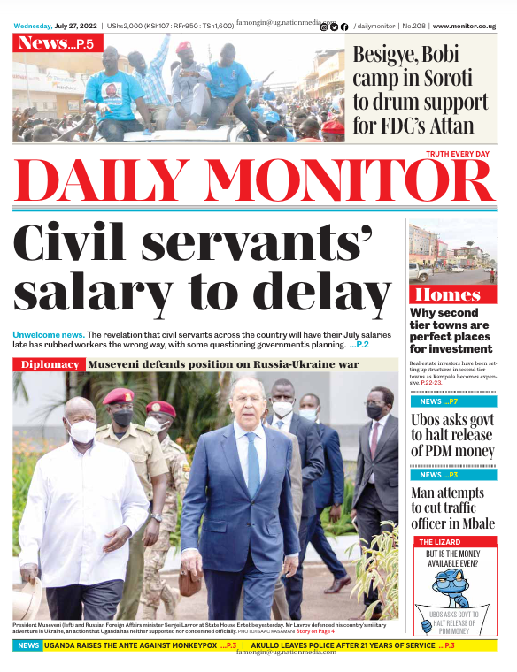 ALTERED: This front page of the Daily Monitor newspaper is doctored