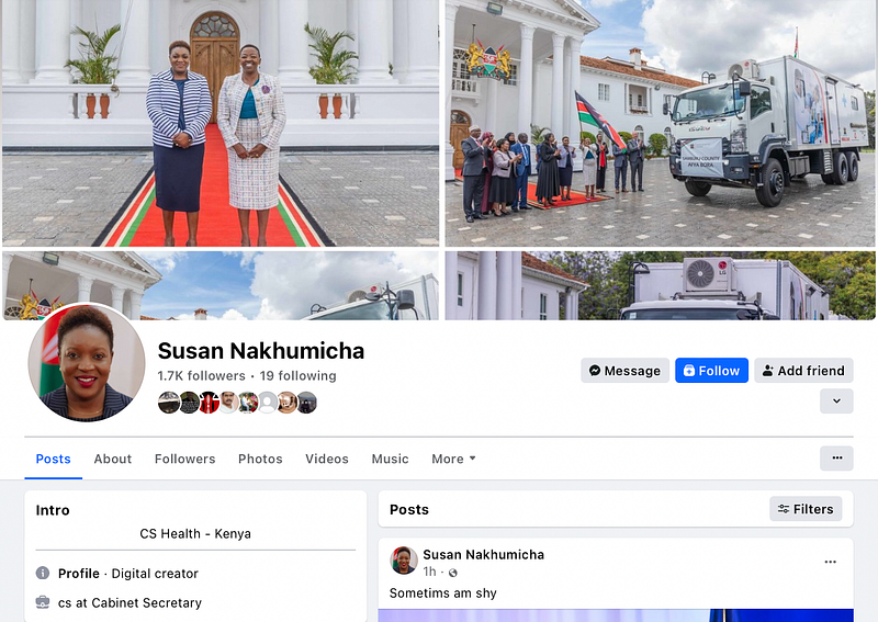 FAKE: This Facebook account using Kenya’s Health CS Susan Nakhumicha’s ...