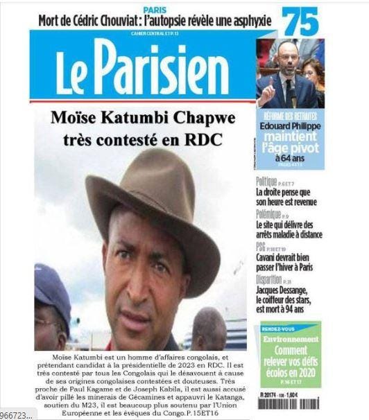 MANIPULÉE : Cette page de couverture montrant Moïse Katumbi attribuée ...