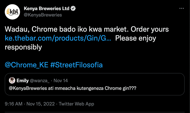 FALSE: EABL did not stop the production of Chrome Gin in 2021