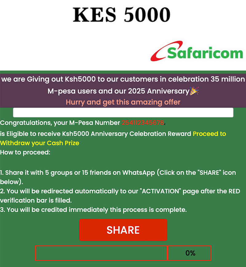 HOAX: This site claiming to offer cash giveaways for M-PESA anniversary ...