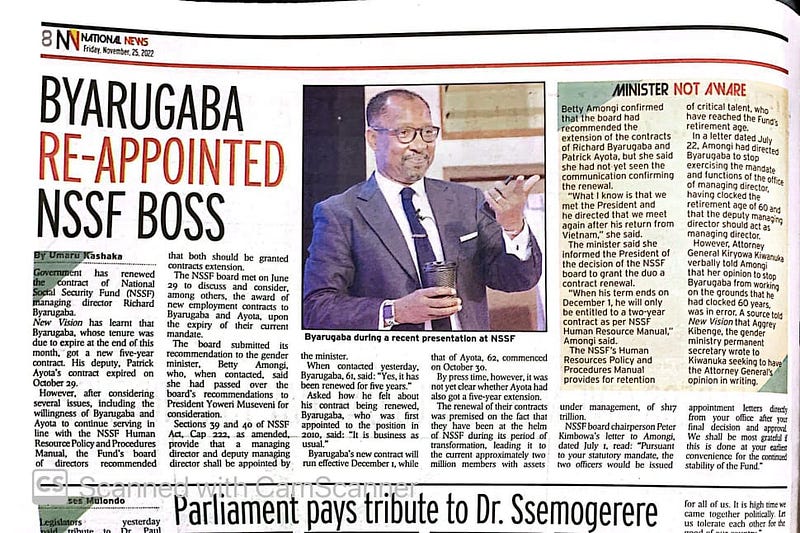 FALSE: Richard Byarugaba has not been re-appointed NSSF Uganda MD