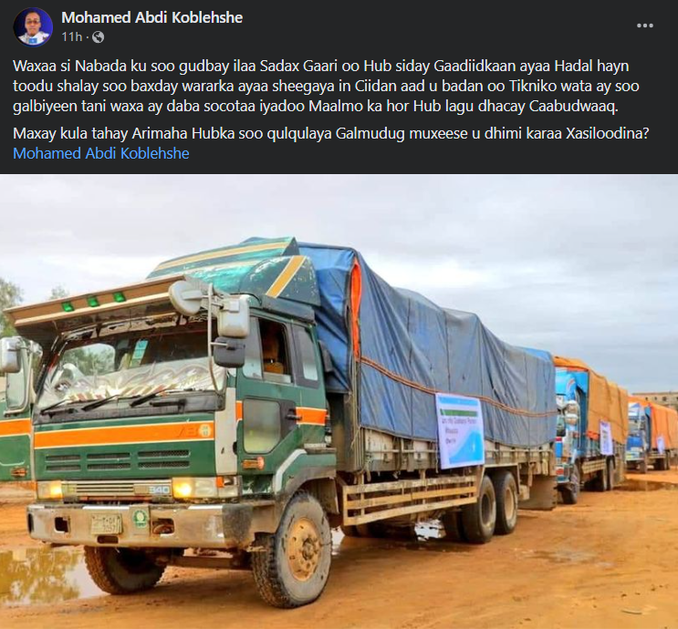 FALSE: These vehicles are not carrying weapons entering Galmudug State ...