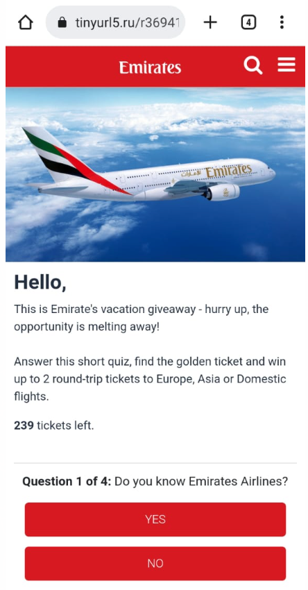 HOAX: This website branded as Emirates Airlines and offering vacation ...