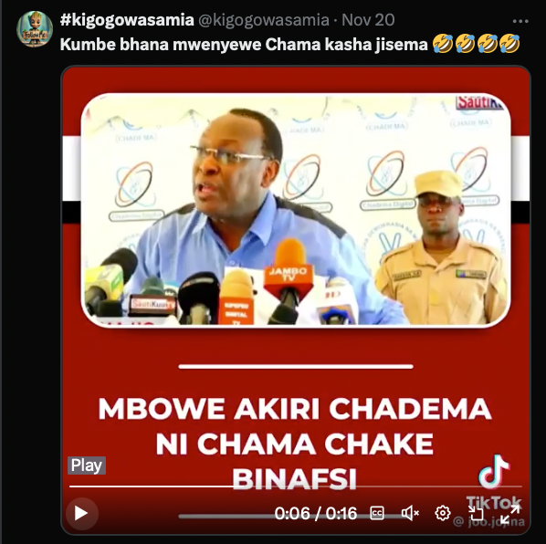 IMEBADILISHWA: Freeman Mbowe hakusema kuwa CHADEMA ni chama chake binafsi