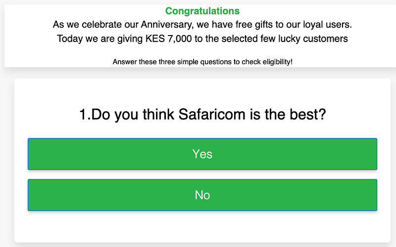 SCAM: This website giving away KSh 7,000 Safaricom gift vouchers is a hoax