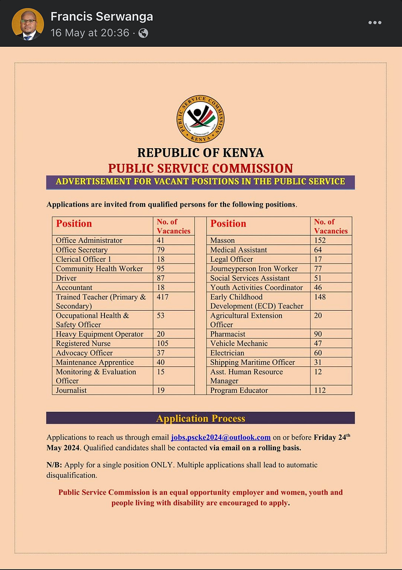 FAKE: This poster advertising jobs at Kenya’s Public Service Commission ...