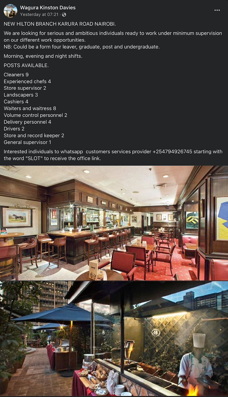 HOAX: Facebook post advertising vacancies at the new Hilton Hotel in ...