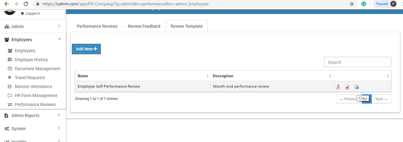Performance Review Module in IceHrm