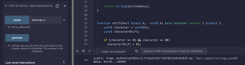 A Caeser Cipher Quiz Gefrom a Smart Contract