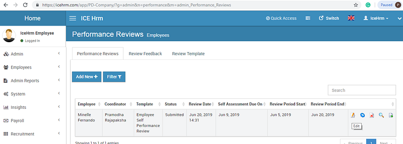 Performance Review Module in IceHrm