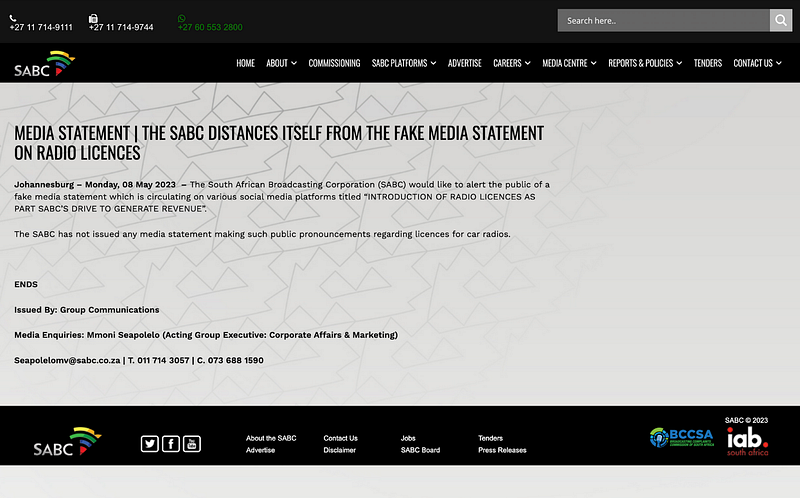 FAKE: SABC has not introduced a mandatory car radio licence for South ...
