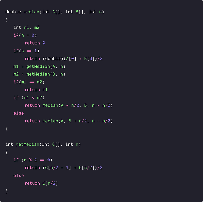Median Of Two Sorted Arrays Of The Equal Size