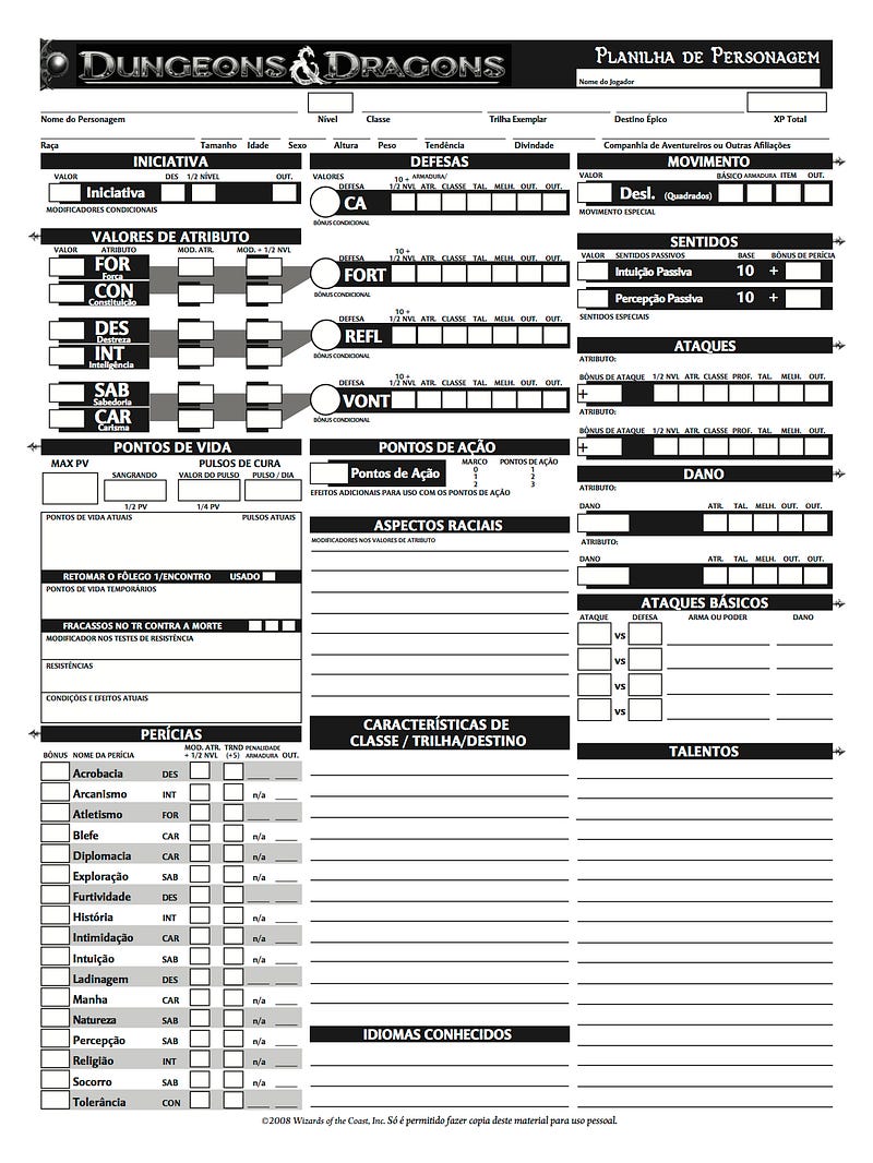 Preenchendo a Planilha de Personagem de D&D 4e – Rafael Silveira – Medium