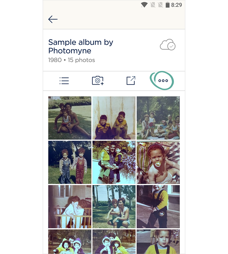 How do I save the photos I’ve scanned with Photomyne?