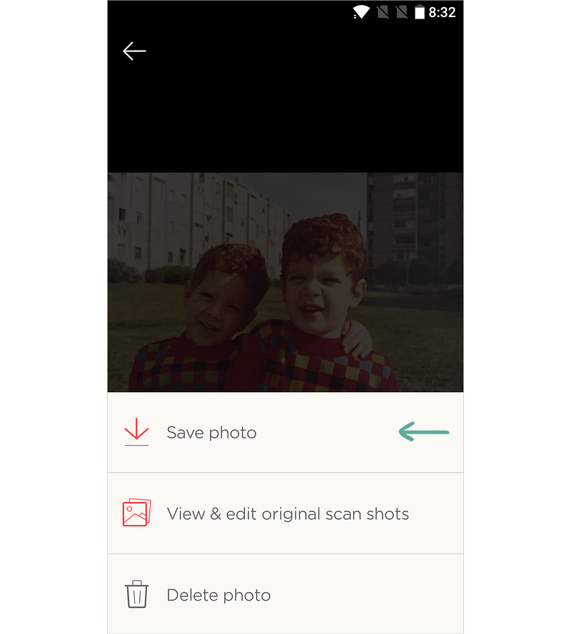 How do I save the photos I’ve scanned with Photomyne?