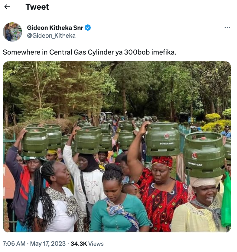 FALSE: This photo is not of KSh300 gas cylinders in central Kenya