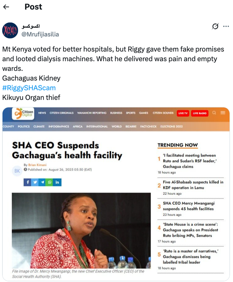 ALTERED: This Citizen Digital article claiming SHA CEO suspended ...